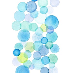 Watercolor Blue Bubbles Painting Set. Abstract Wall Art. Geometric Wall ...