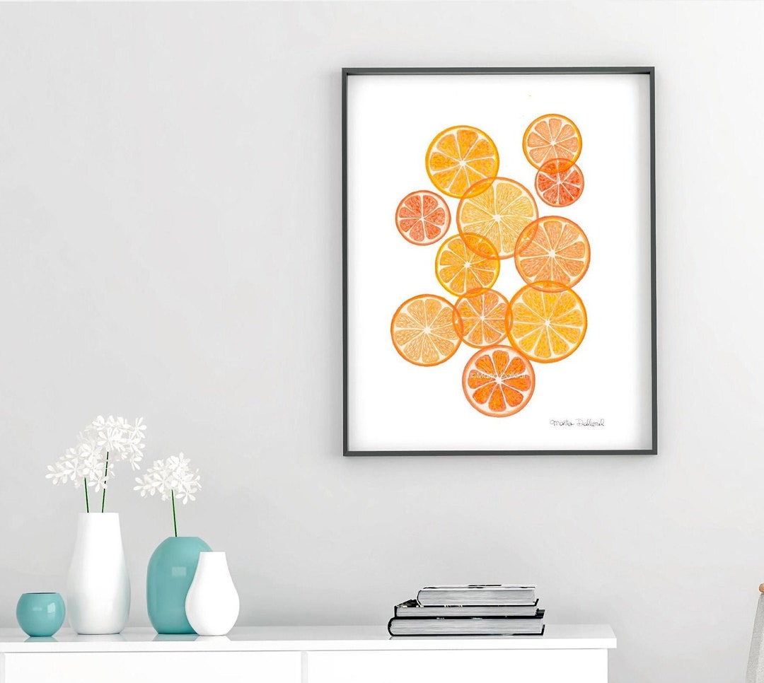 Orange Art Print, Orange Fruit Modern Art Watercolor Painting, Modern ...