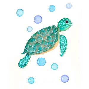 Sea Turtle Art Print . Under the Sea Nursery. Ocean Watercolor Painting ...
