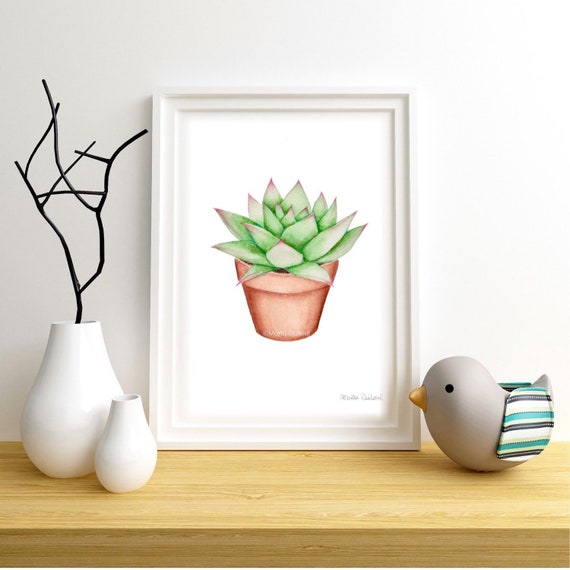 kitchen painting cheerful succulent artwork Watercolor plant print ...