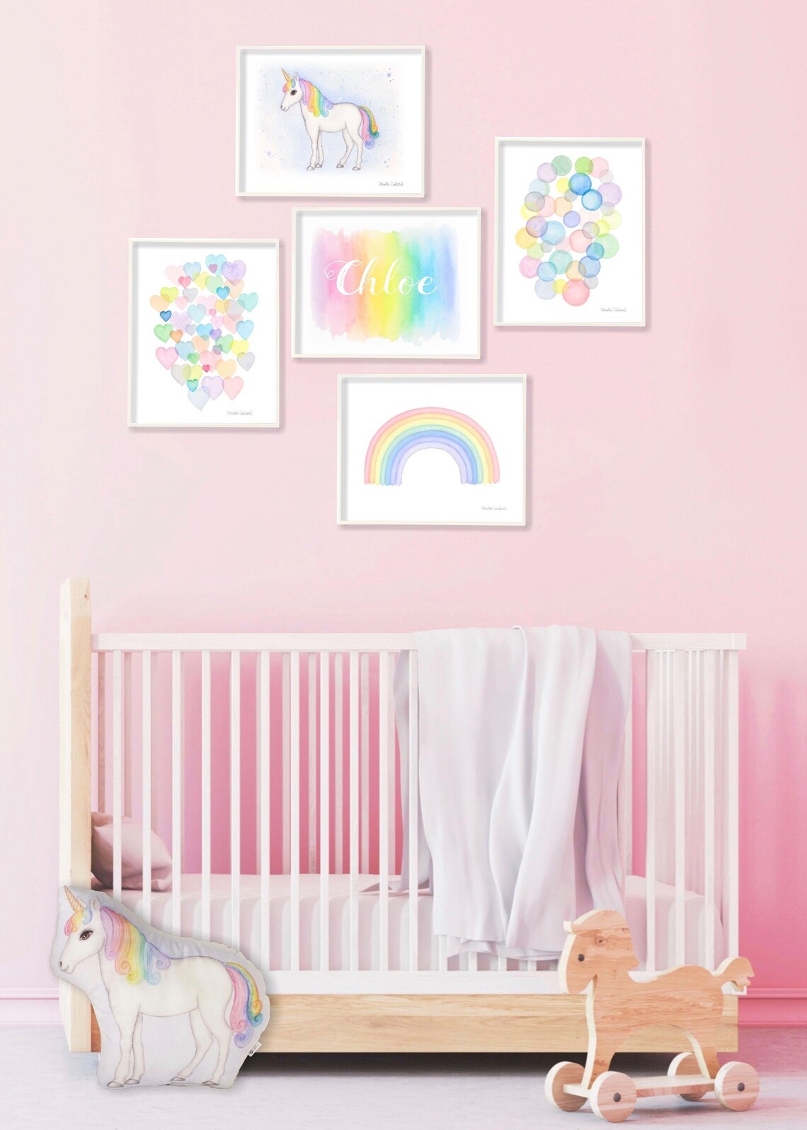 Girl Nursery Art Set. Pastel Rainbow Decor. Personalized Girl - Etsy
