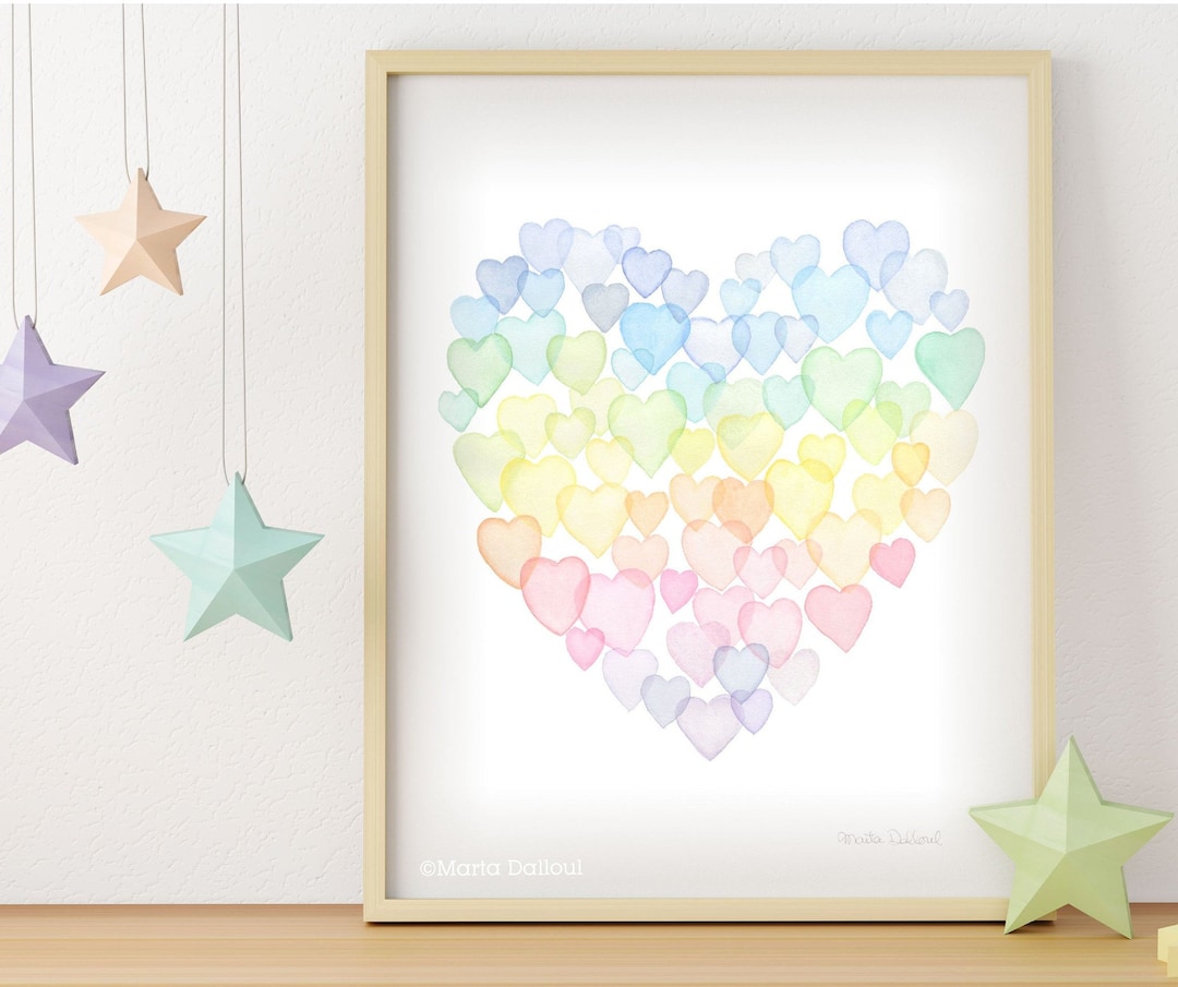 Pastel Rainbow Heart Art Print. Rainbow Nursery Decor. Nursery Ombre ...