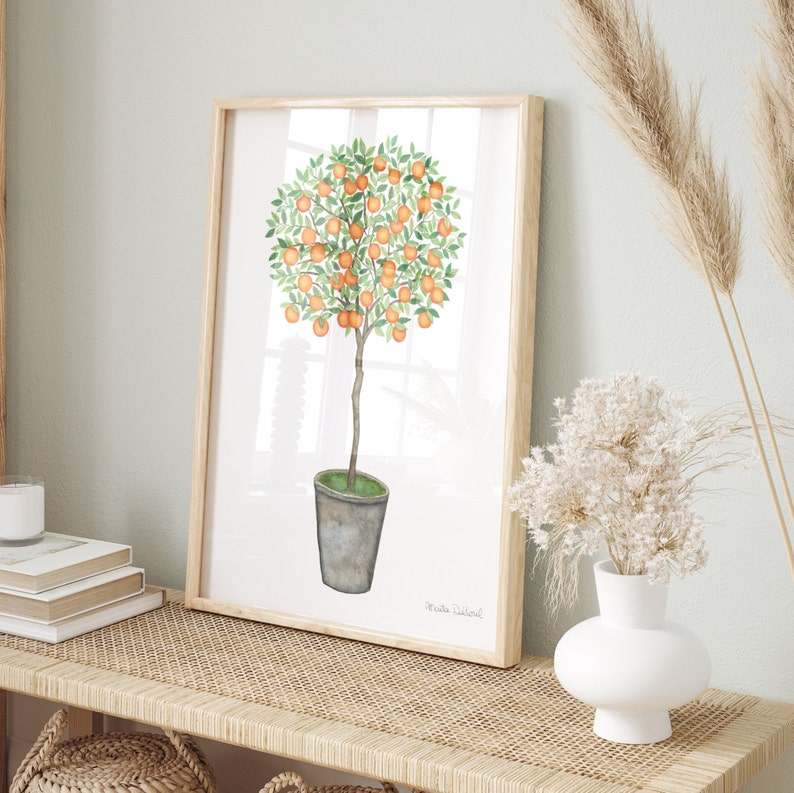 Orange Tree Watercolor Art Print, Rustic Kitchen Decor - Etsy