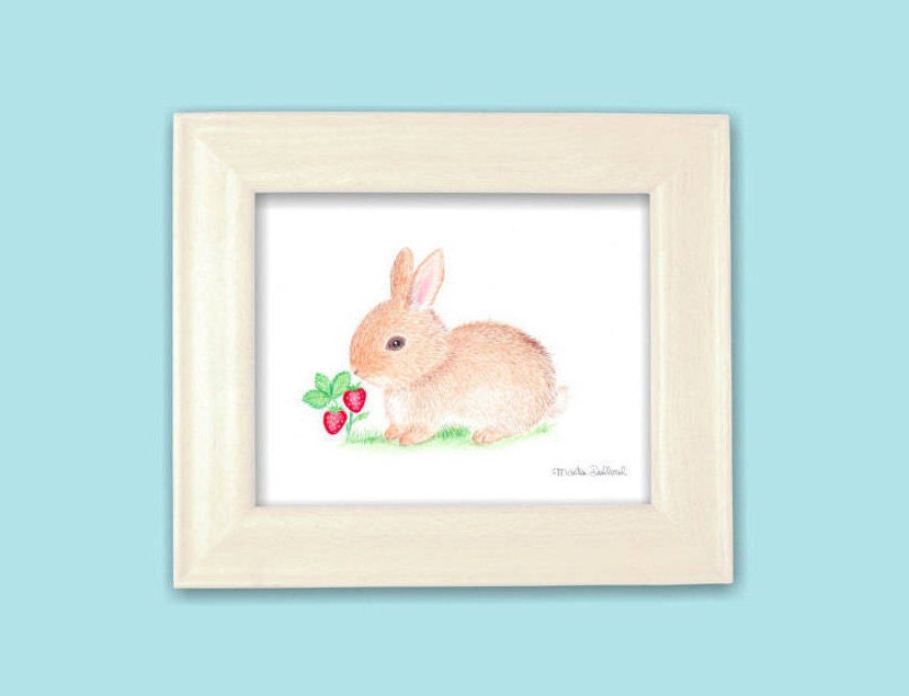 Baby animal art print. Nursery Bunny wall art. Kids room art. | Etsy