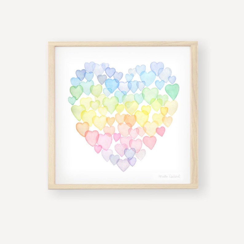 Pastel Rainbow Art Set. Heart Art Print. Rainbow Nursery - Etsy