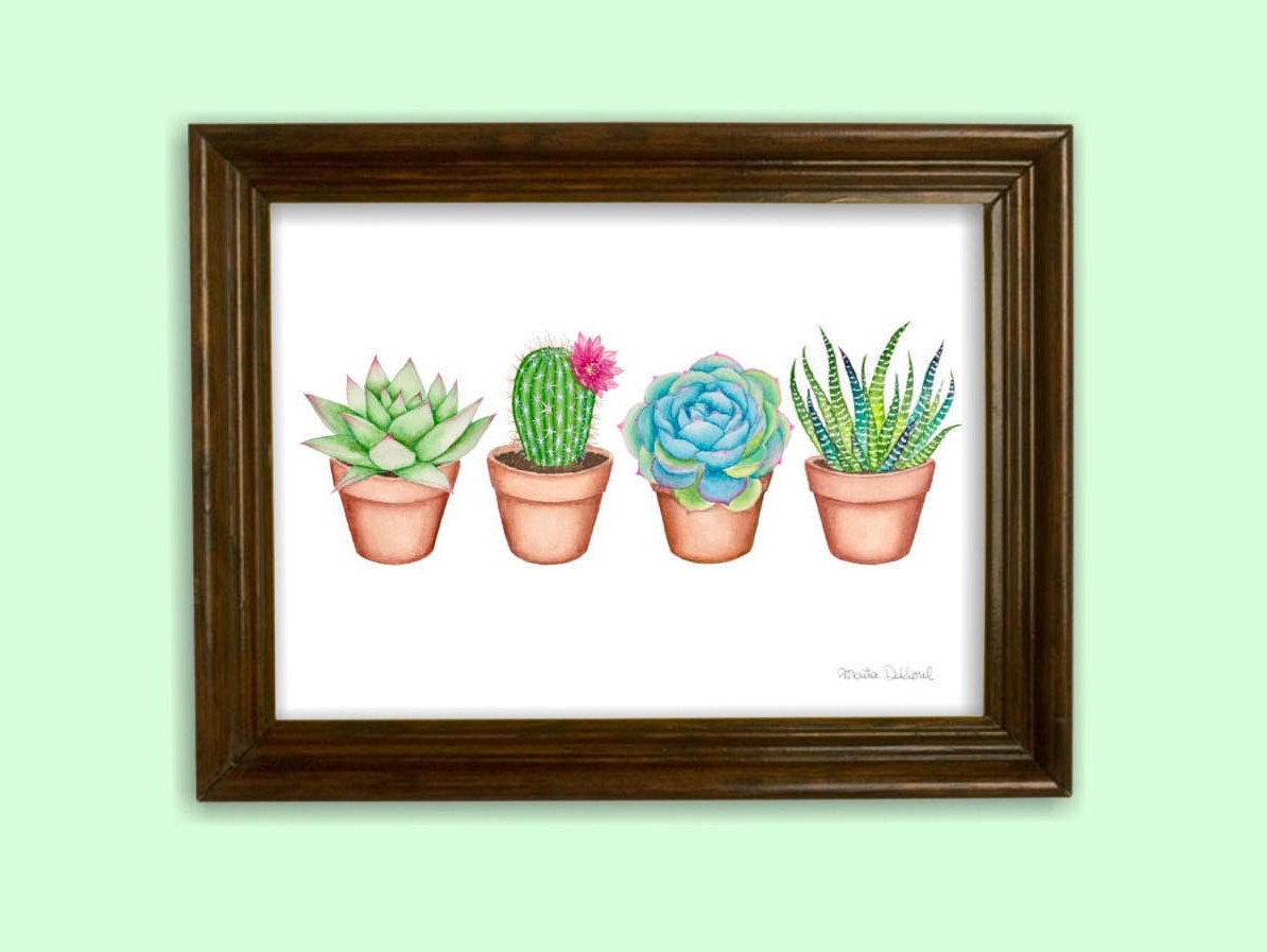 Succulent Watercolor Art Print, Cactus Painting, Botanical Wall Decor ...
