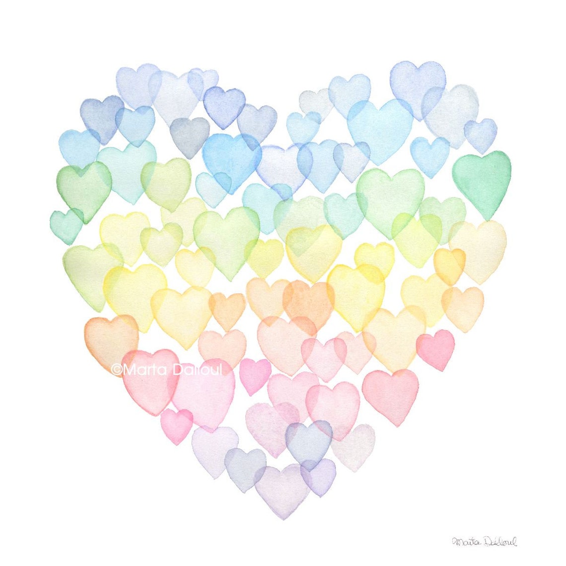 Pastel rainbow art set. Heart art print. Rainbow nursery | Etsy