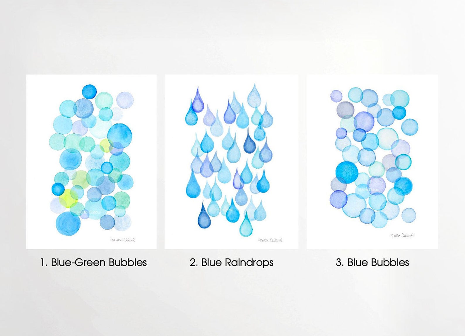 Watercolor Blue Bubbles Painting Set. Abstract Wall Art. | Etsy