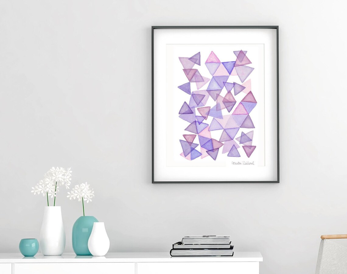 Geometric Abstract Modern Art Print. Triangles Art Watercolor - Etsy