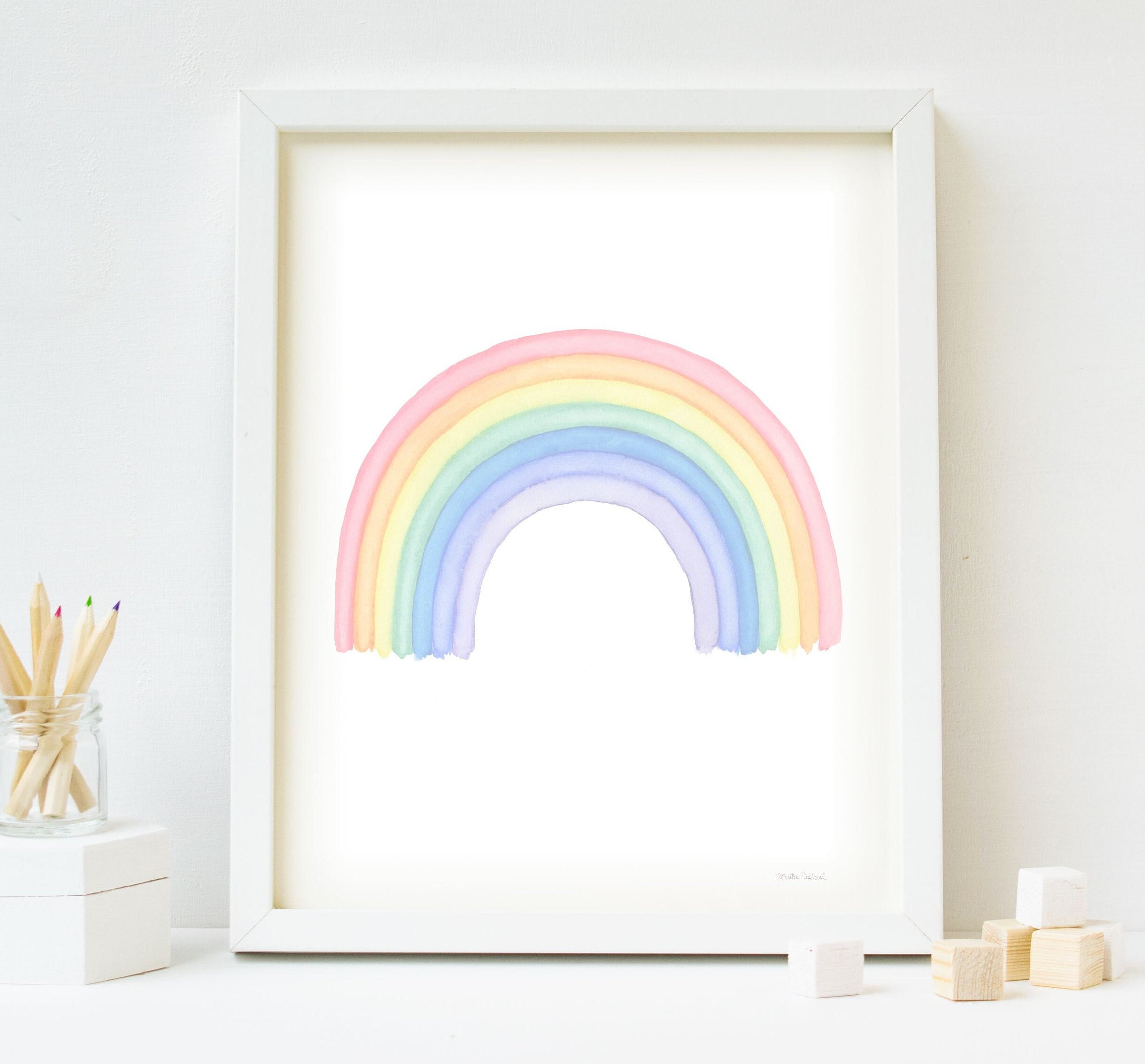 Pastel Rainbow Watercolor Print, Personalized Nursery Art - Etsy