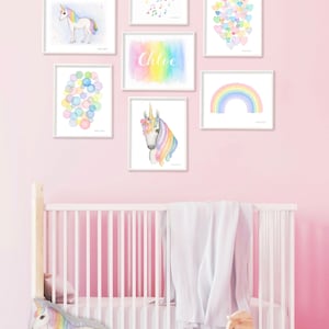 Rainbow Unicorn Wall Art Print. Girl Nursery Art. Pastel Rainbow Decor ...