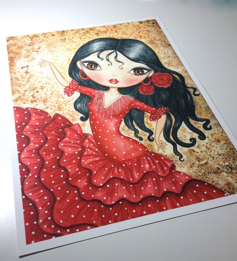 Flamenco Dancer Art print. Spanish girl whimsical painting. | Etsy
