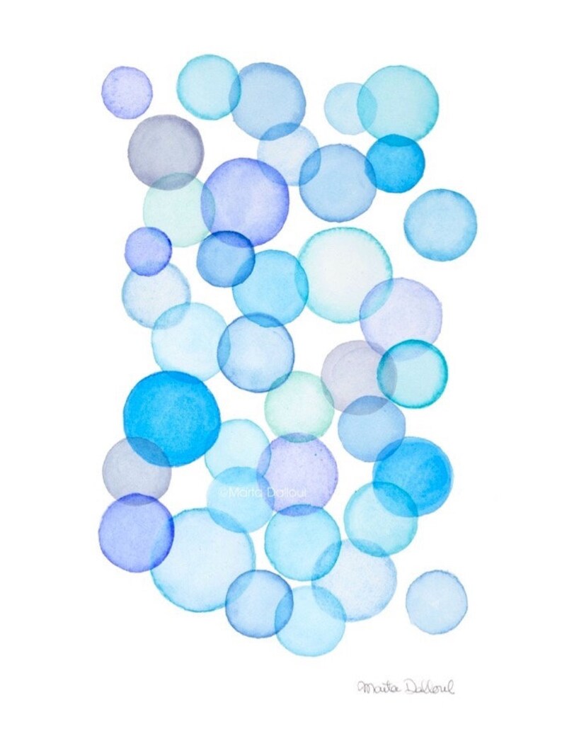 Watercolor Blue Bubbles Painting Set. Abstract Wall Art. | Etsy