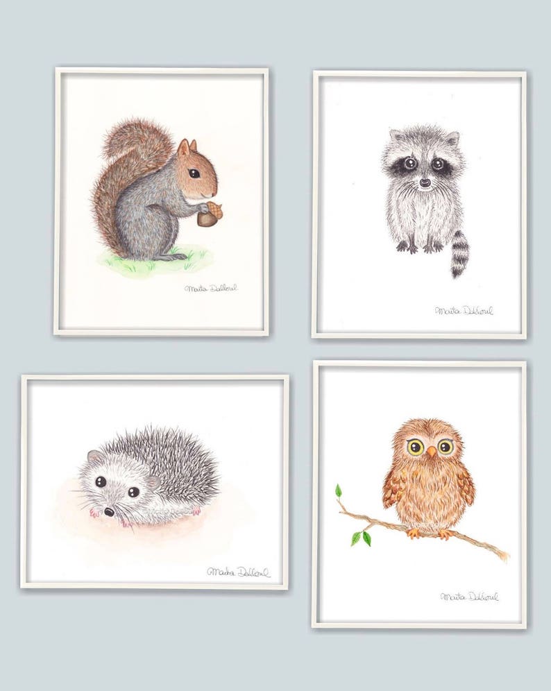 Raccoon Woodland Art Print. Woodland Nursery Kids Room Art | Etsy