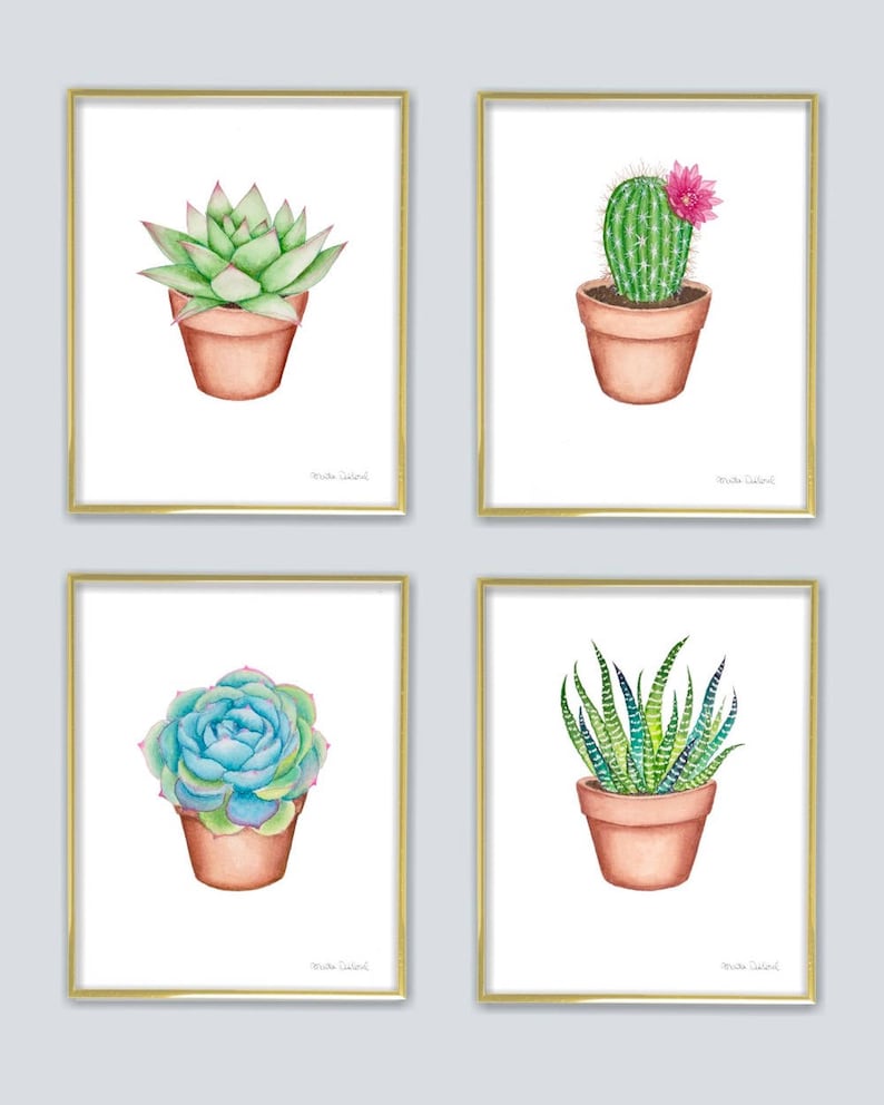 Cactus Painting. Succulent Watercolor Art Set. Plant Wall Art. - Etsy