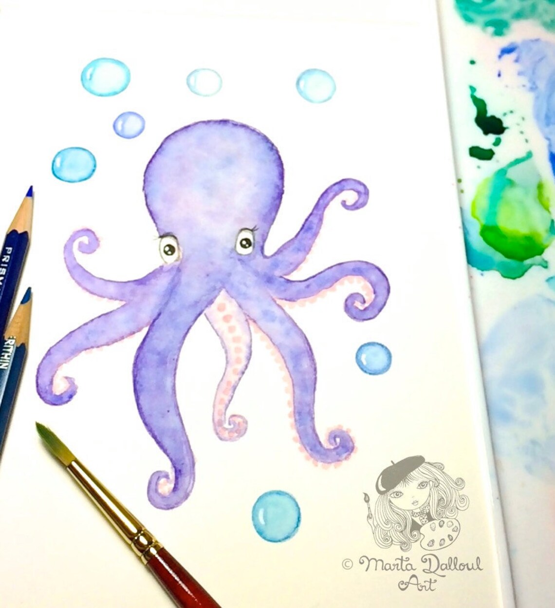 Octopus art print. Under the sea nursery art decor. Whimsical | Etsy