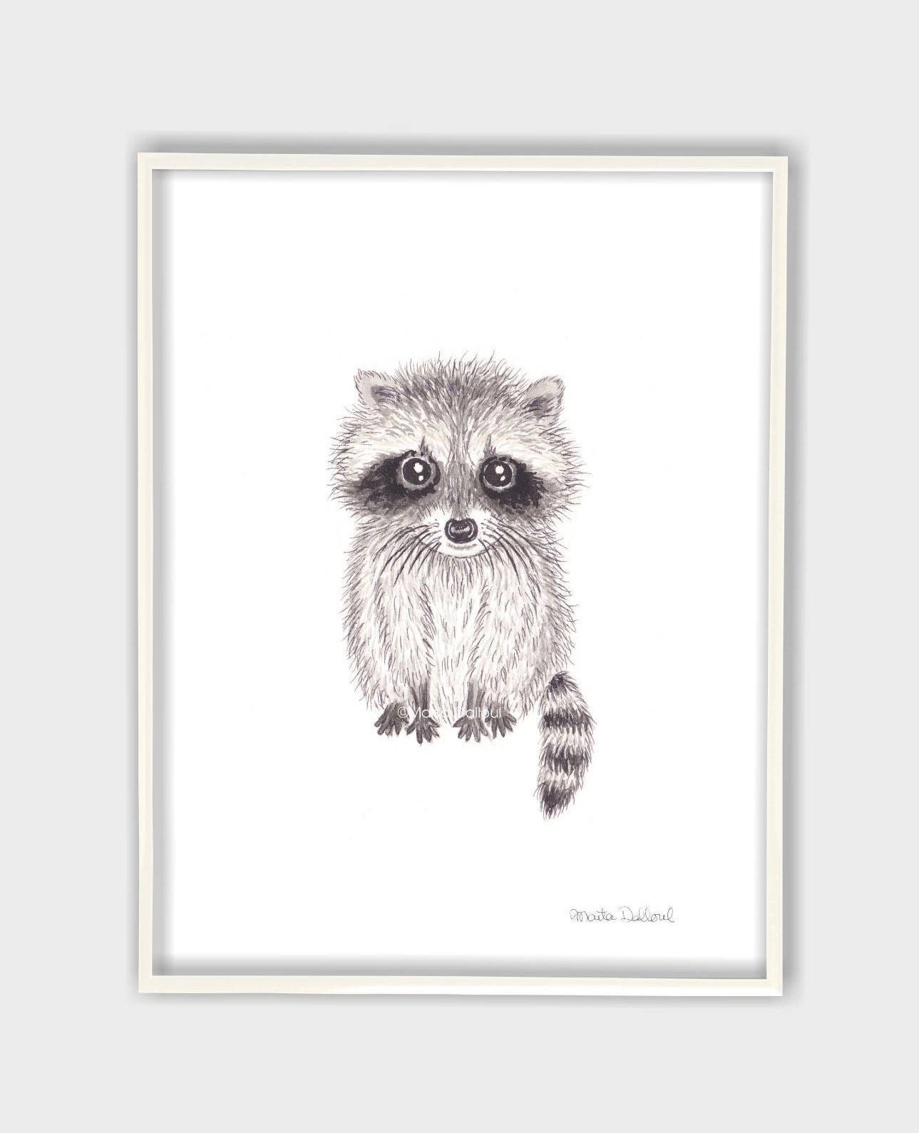 Raccoon Woodland Art Print. Woodland Nursery Kids Room Art | Etsy