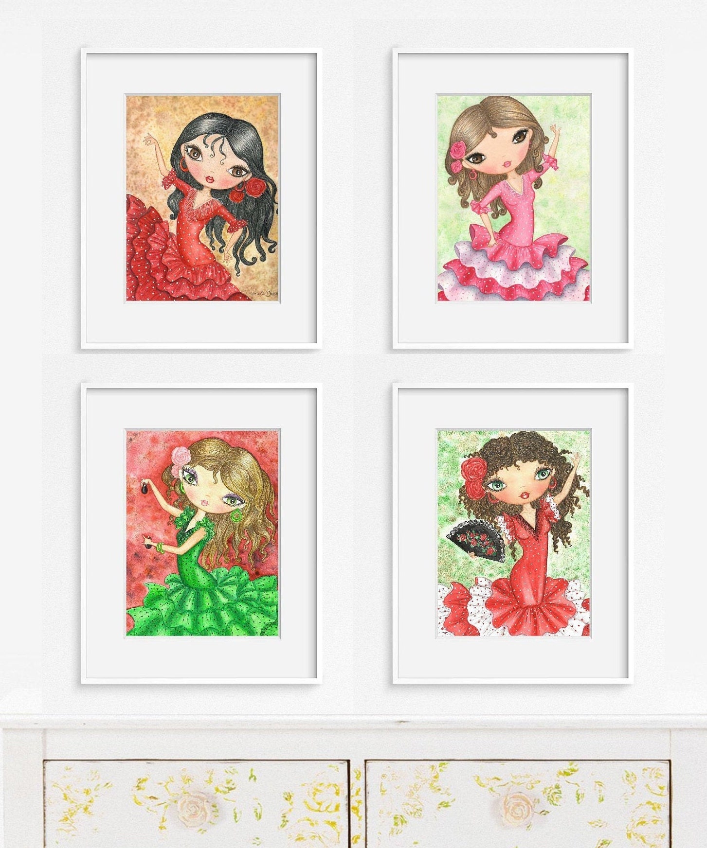 Flamenco Dancer Art Print. Spanish Girl Whimsical Painting. - Etsy