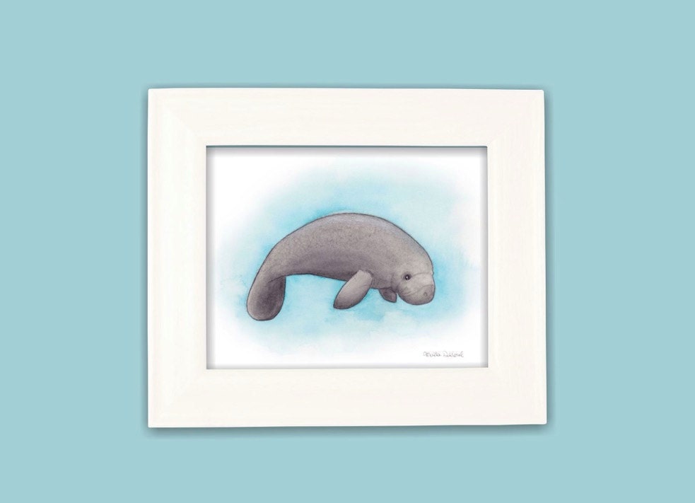 Manatee art print sea nursery art manatee watercolor | Etsy