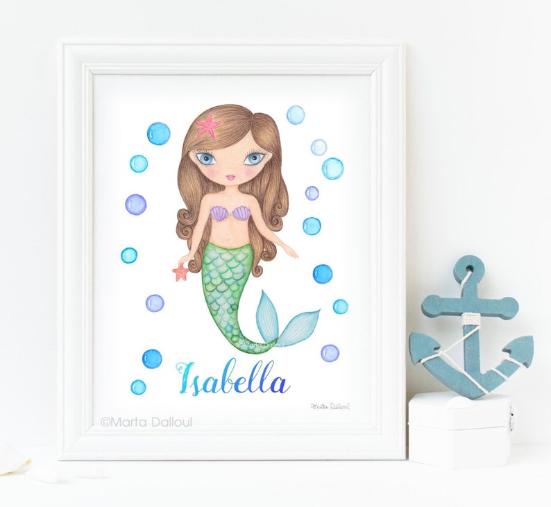 Mermaid Art Print. Customizable Girl Name Wall Art. - Etsy