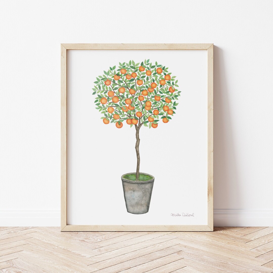 Orange Tree Watercolor Art Print. Orange Fruit Painting. Kitchen Decor ...