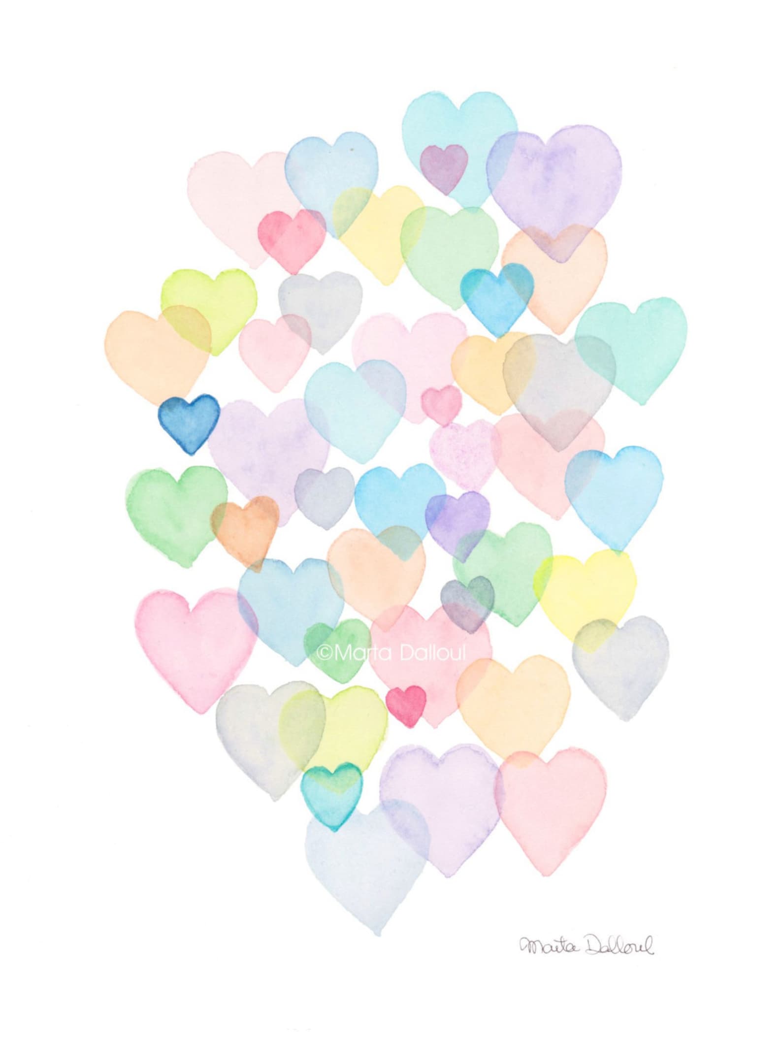 Watercolor Hearts Art Print: Abstract Pastel Rainbow Bubbles - Etsy