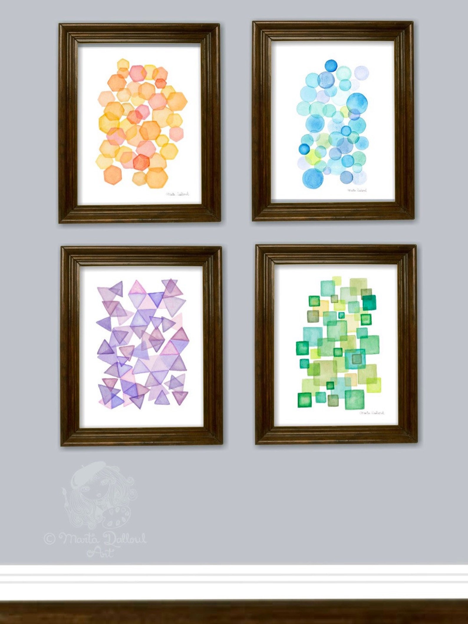 Square Bubbles Art Print. Geometric Abstract Watercolor - Etsy