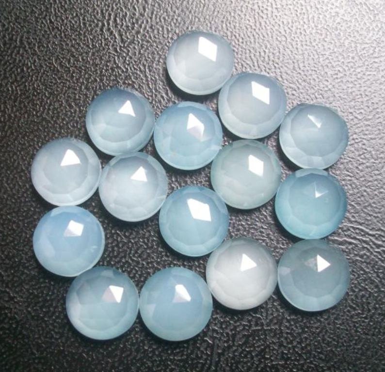 10mm Aqua Blue Chalcedony Rosecut Round Gemstone Blue - Etsy