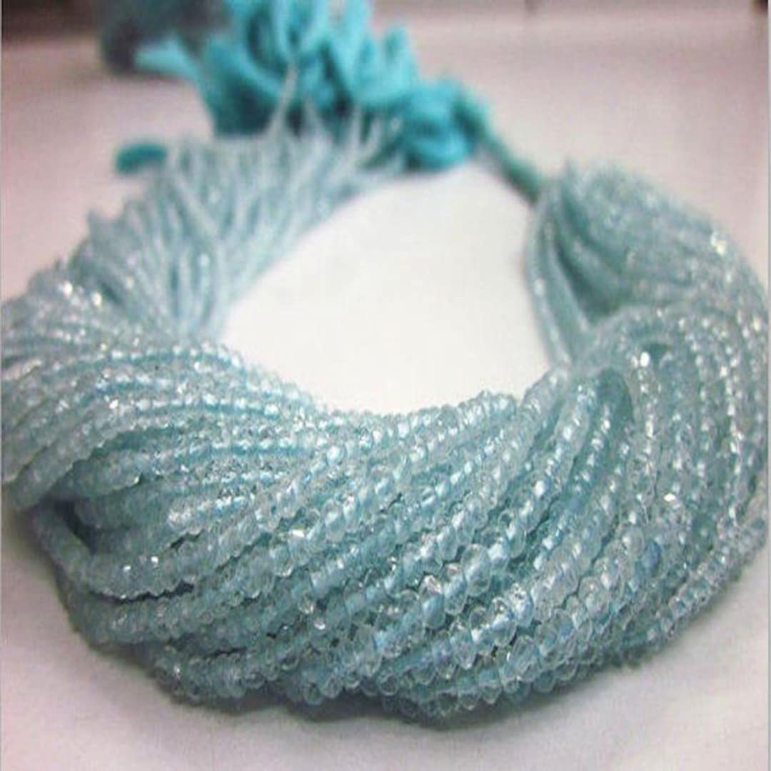 10 Strand 3.5mm AQUAMARINE Rondelles Faceted Beads, Aquamarine Beads ...