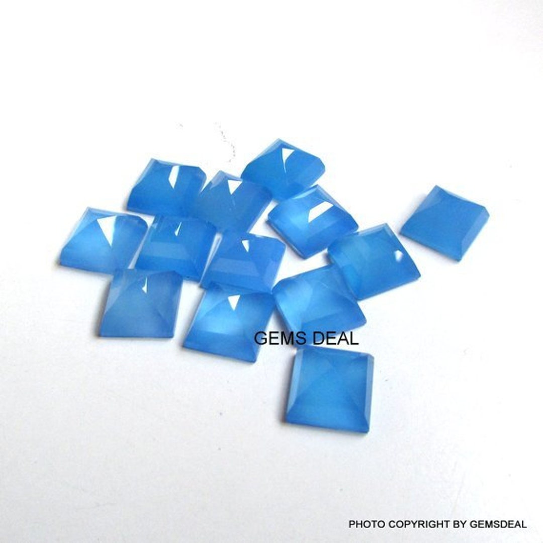 10mm Blue Chalcedony Pyramid Square Step Cut Flat Gems, Blue Chalcedony ...