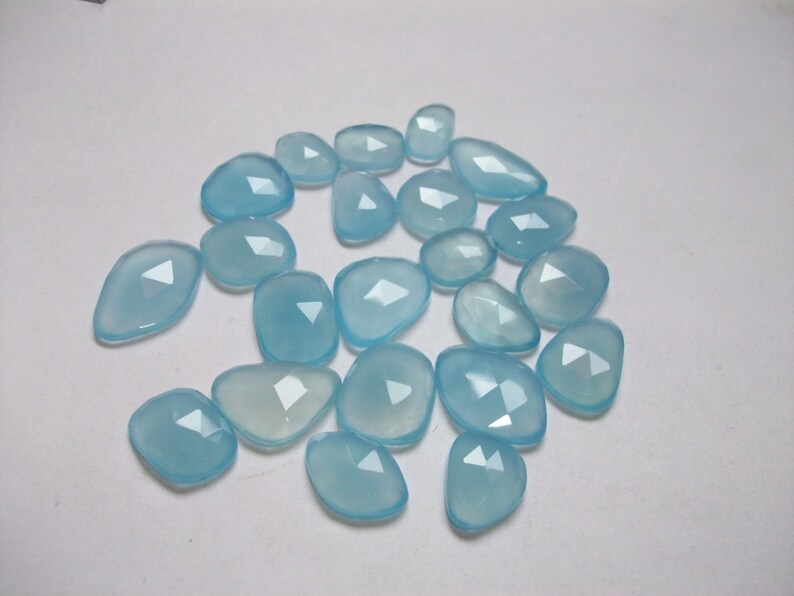 50 Cts AQUA Blue Chalcedony Rosecut Uneven Flat Gemstone 6 to - Etsy