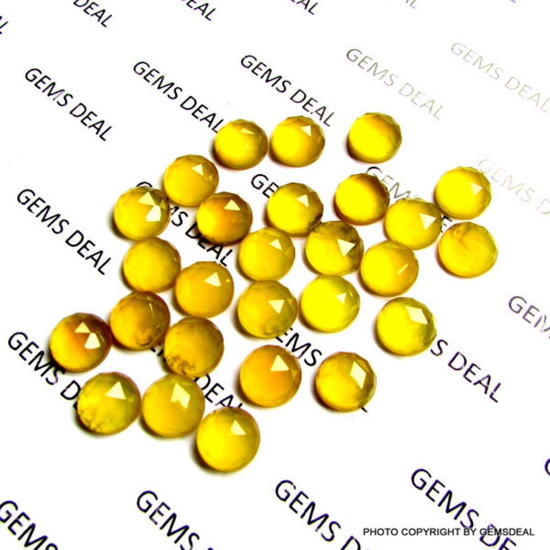 10 Pieces 7mm Yellow Chalcedony Rosecut Round Gemstone, YELLOW ...