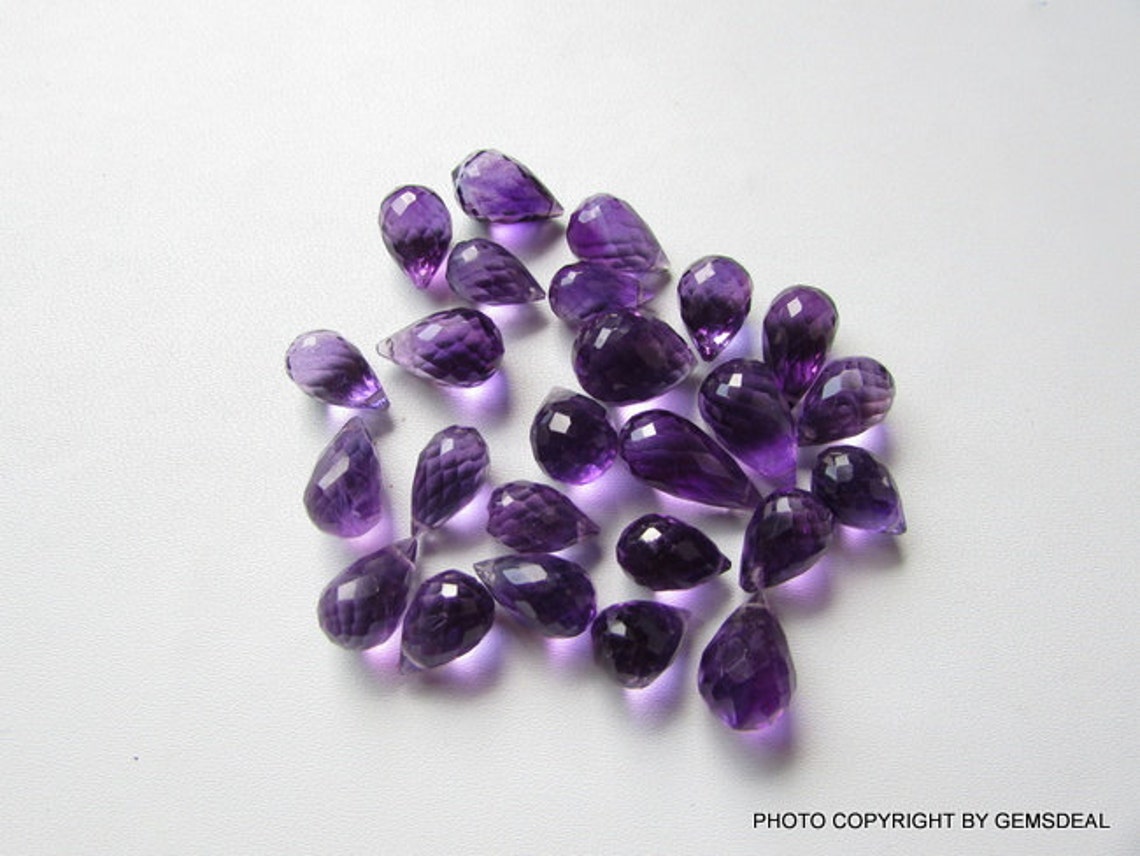 12 pieces AMETHYST Faceted Drops side drill beads Amethyst | Etsy