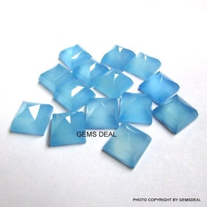 5 Pieces 10mm Blue Chalcedony Pyramid Square Step Cut, Blue Chalcedony ...