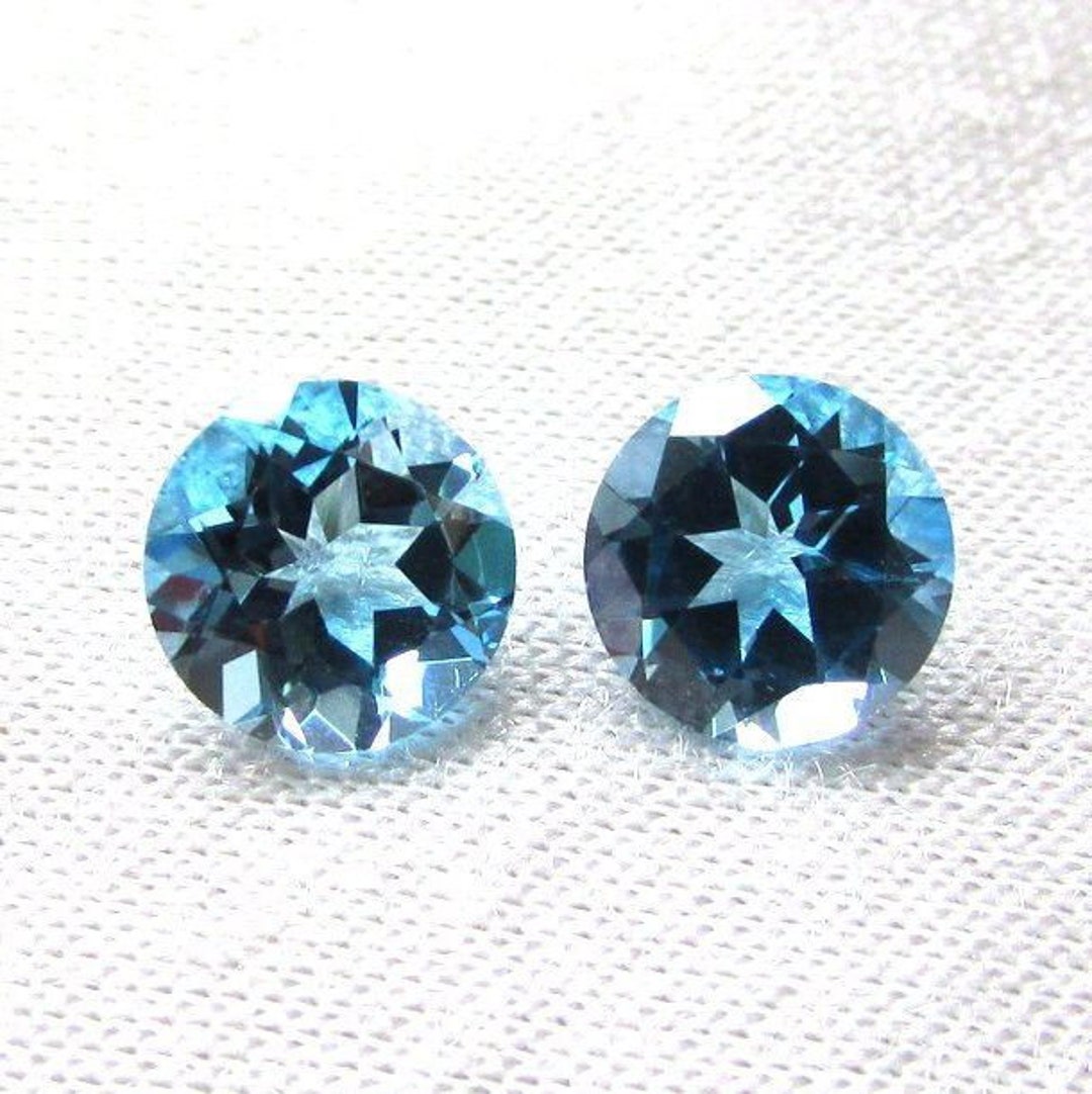 2 Pieces Pair 8mm Swiss Blue Topaz Faceted Round Loose Gemstone, Swiss ...