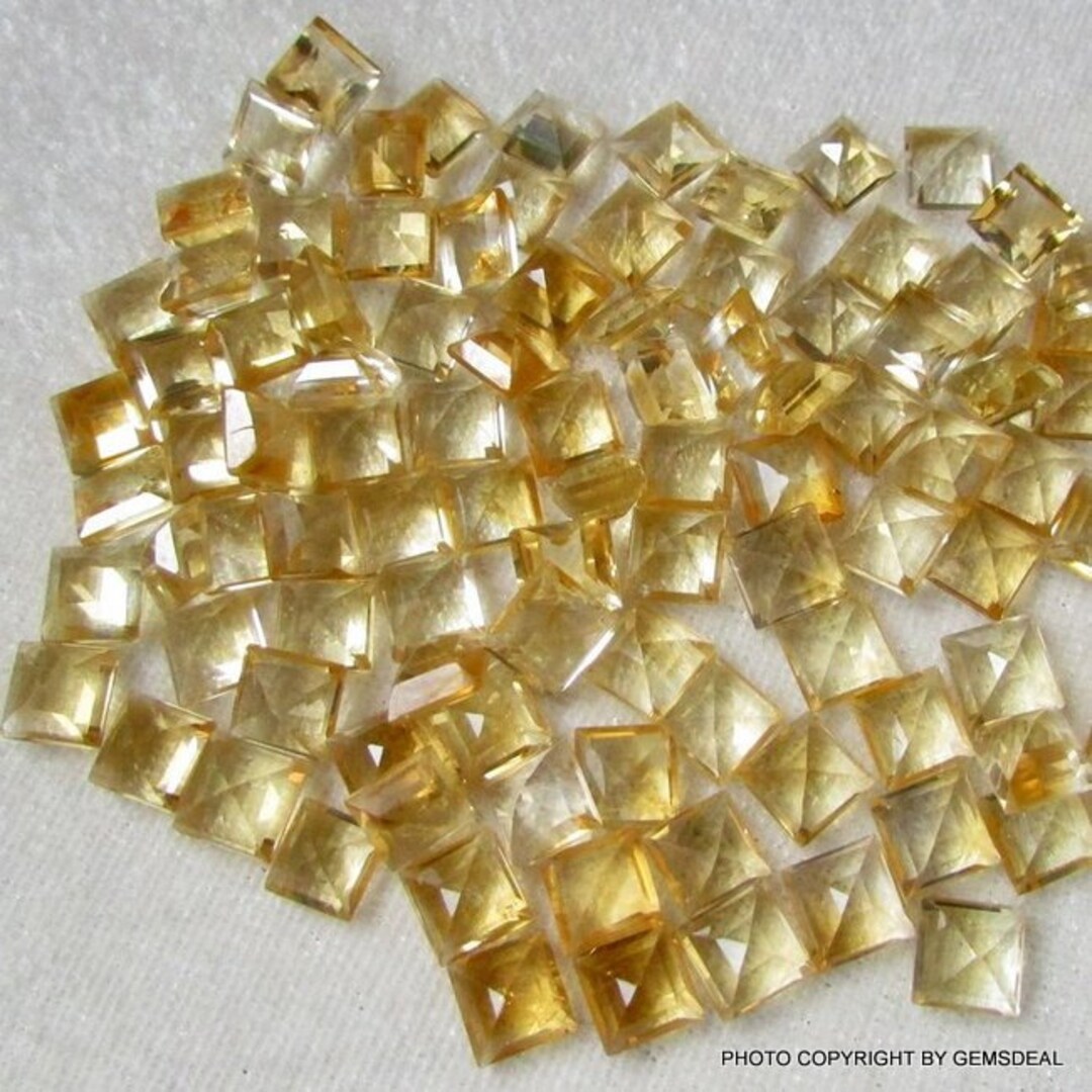 5 Pieces 6mm Citrine Faceted Pyramid Square Step Cut Faceted Gemstone ...