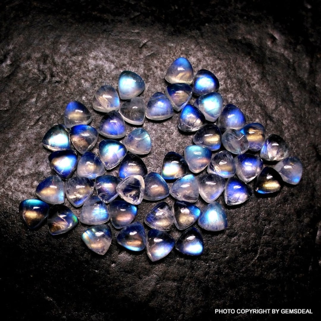 10 Pieces 5mm Rainbow Moonstone Cabochon Trillion Gemstone, Rainbow ...