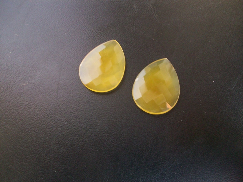 2 pieces pair 24X30mm YELLOW chalcedony Faceted pear checker | Etsy