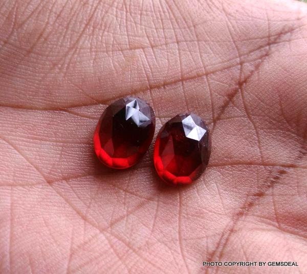 Pair 2 pieces 10x14mm HESSONITE GARNET Rosecut Oval Flat | Etsy