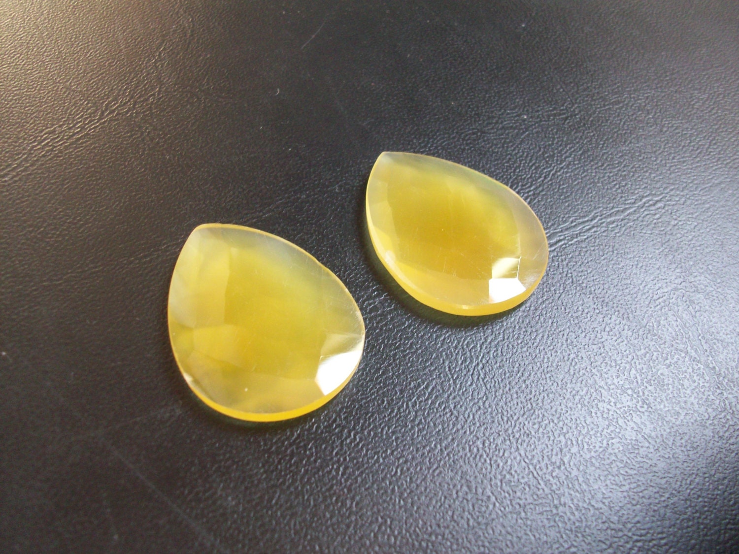 2 pieces pair 24X30mm YELLOW chalcedony Faceted pear checker | Etsy