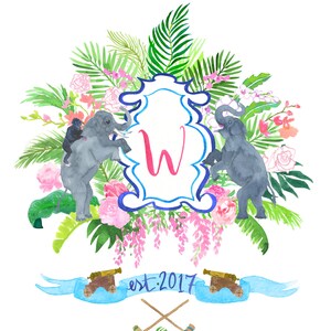 Hand Drawn Custom Crest - Monogram, Palms, Heraldry, Tropical, Jungle ...