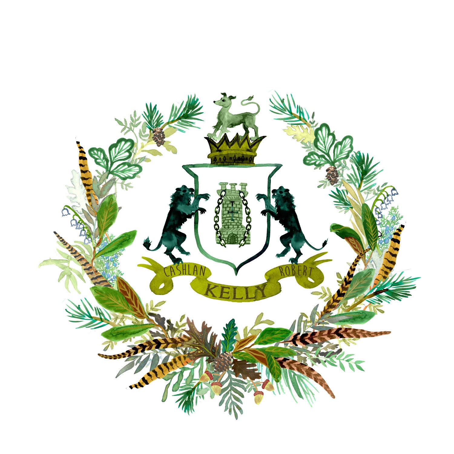 Hand Painted Custom Heraldry - Monogram, Masculine, Boy, Baby ...