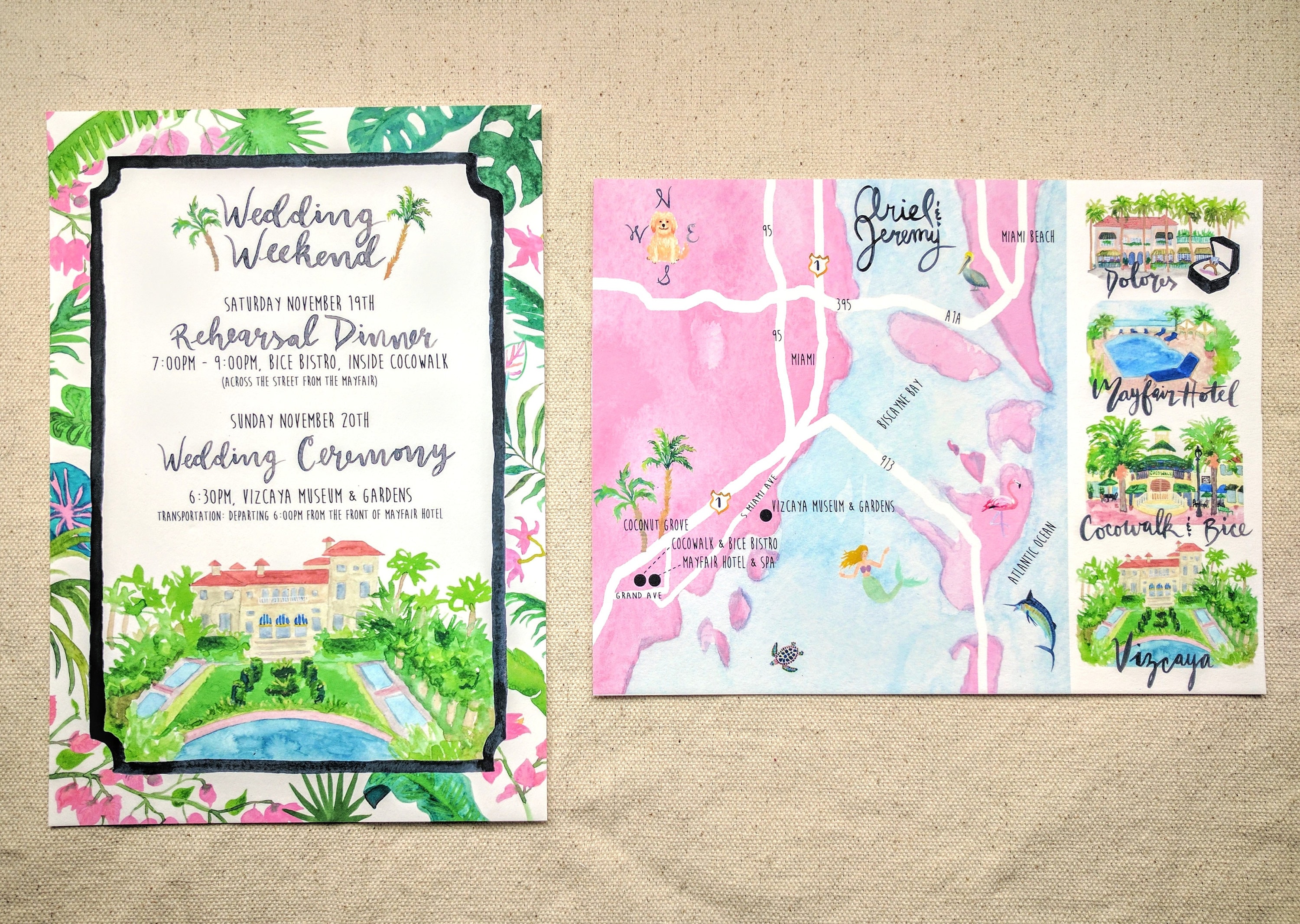 Hand Painted Custom Wedding Invitation Suite: Miami Beach | Etsy