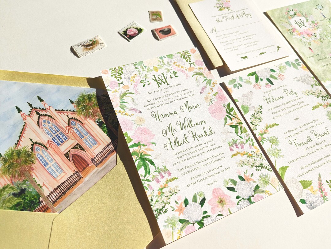 Hand Painted Custom Wedding Invitations: Watercolor, Illustration, Fine ...