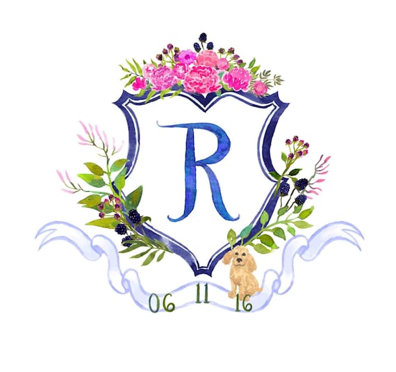 Hand Drawn Custom Heraldry Monogram Flowers Crest | Etsy