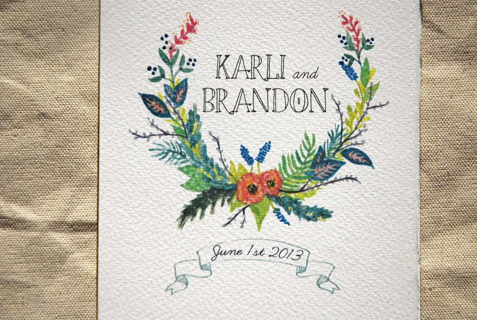 Hand Drawn Custom Floral Wreath Monogram Flowers Ferns - Etsy