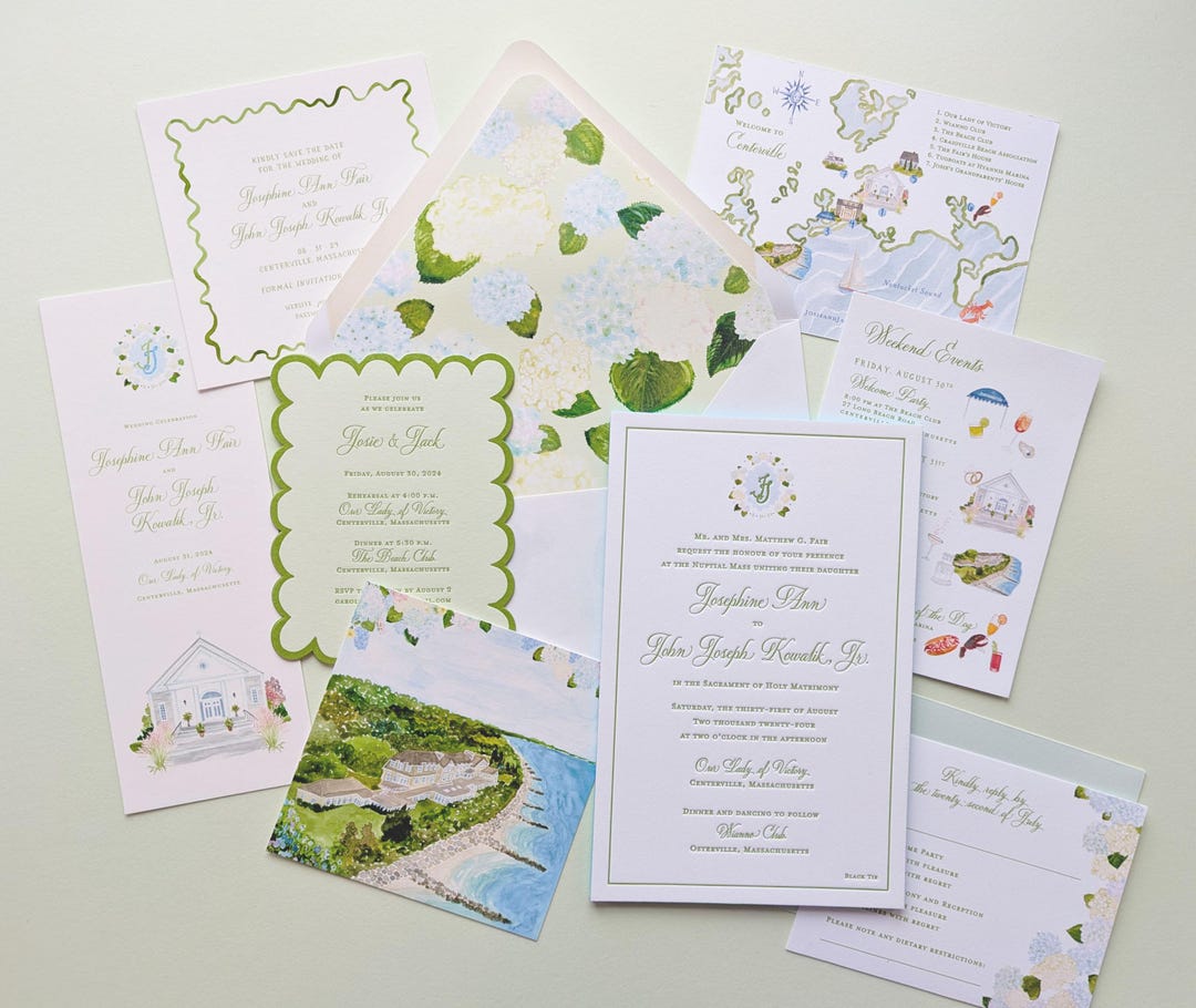 Hand Painted Custom Wedding Invitations: Watercolor, Illustrated, Fine ...