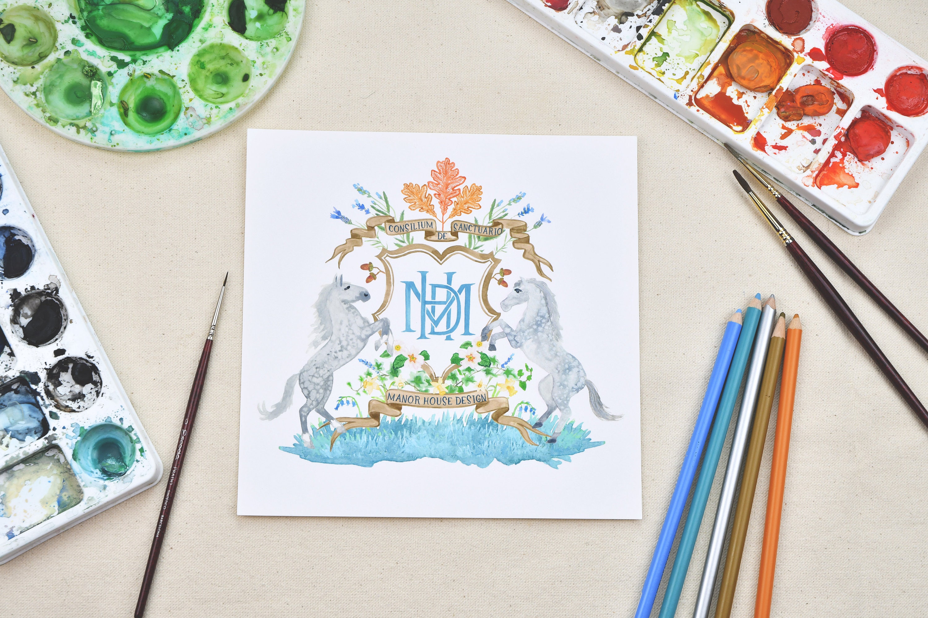 Custom Emblem: Hand Painted Crest Monogram Heraldry | Etsy