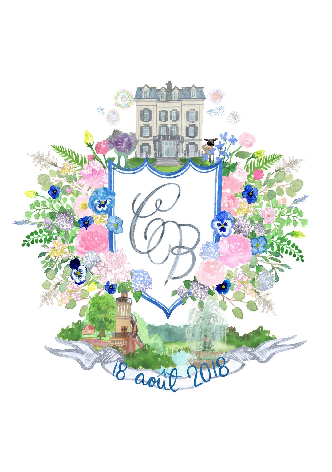 Custom Emblem: Hand Painted, Crest, Monogram, Heraldry, Wedding, Fine ...