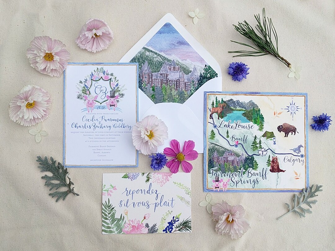 Hand Painted Custom Wedding Invitation Suite: Watercolor, Illustrated ...